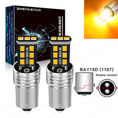 LED Tail Brake Lights Amber 1157 7528 2357 Error Free Canbus Bulb 15SMD ...