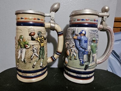 Avon Vintage Beer Steins celebrating baseball & football 1980s Set Of 2 ...