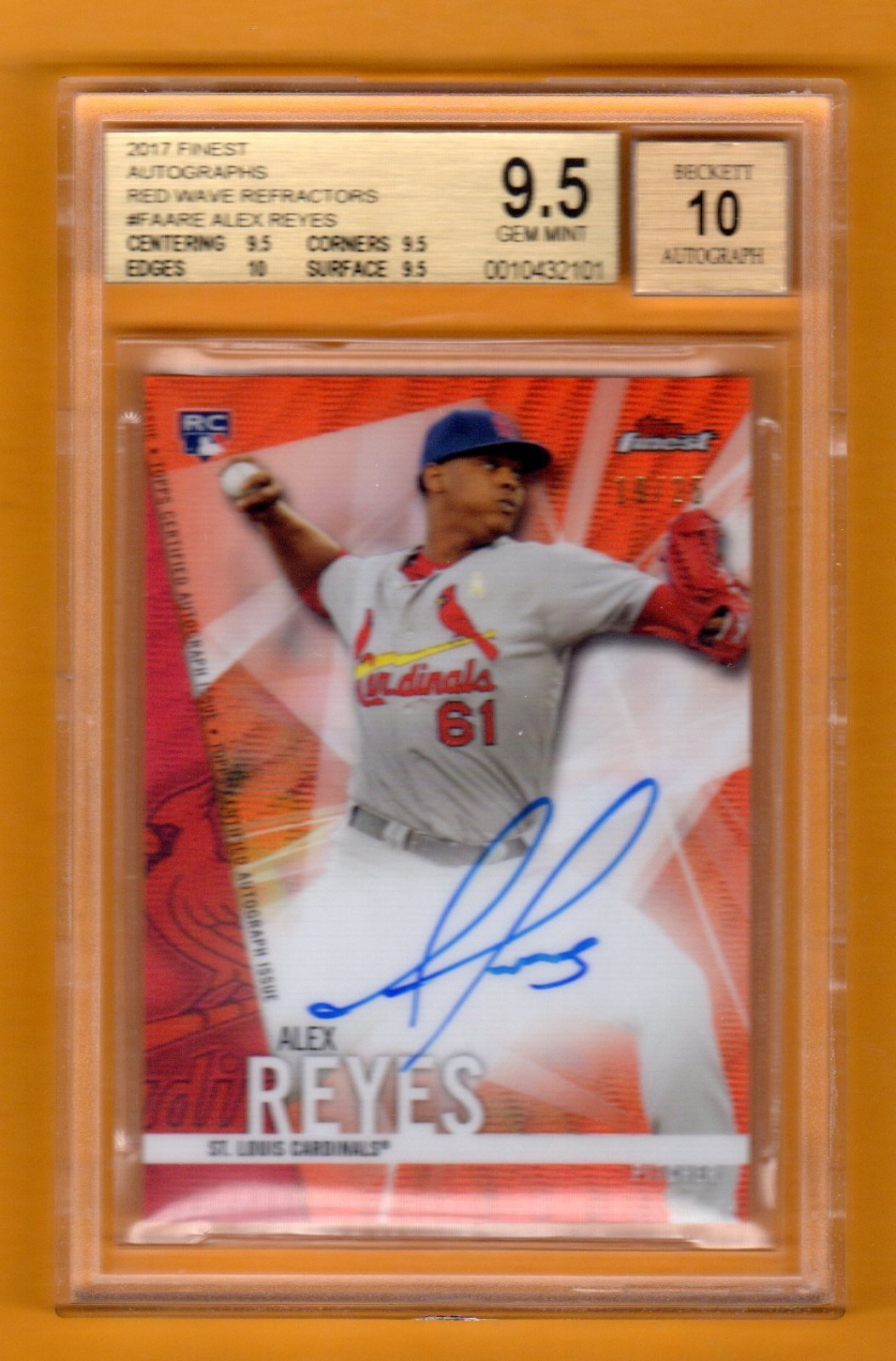 ALEX REYES 2017 TOPPS FINEST RED WAVE REFRACTOR AUTOGRAPH RC # / 25 BGS ...