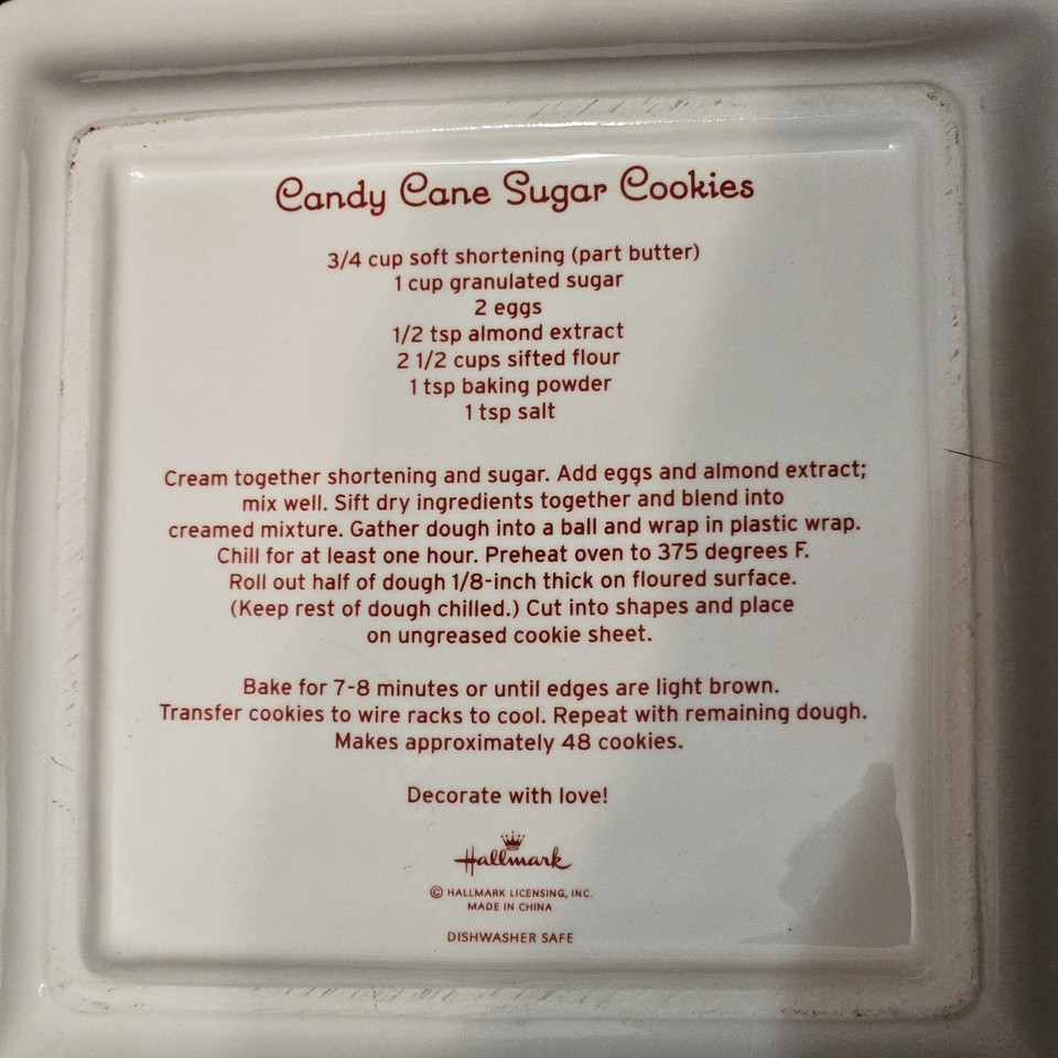 Hallmark Candy Cane Sugar Cookies Square Plate Cookie Recipe Back ...