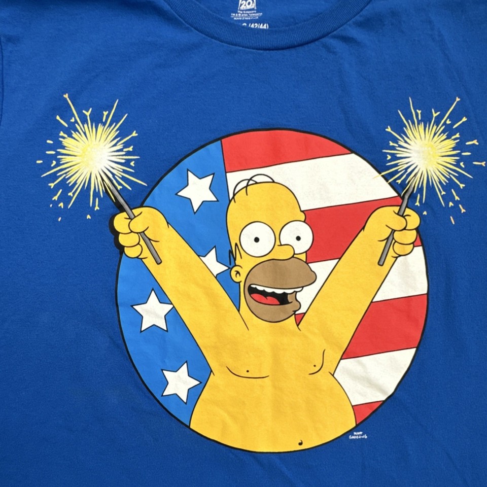 The Simpsons Homer Simpson Blue Graphic T-Shirt Men’s SS Patriotic L ...