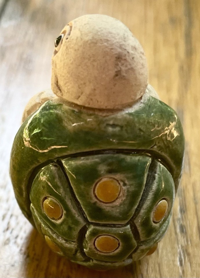 Glazed Sitting Turtle Art Pottery Clay Miniature Figurine Hand Painted ...