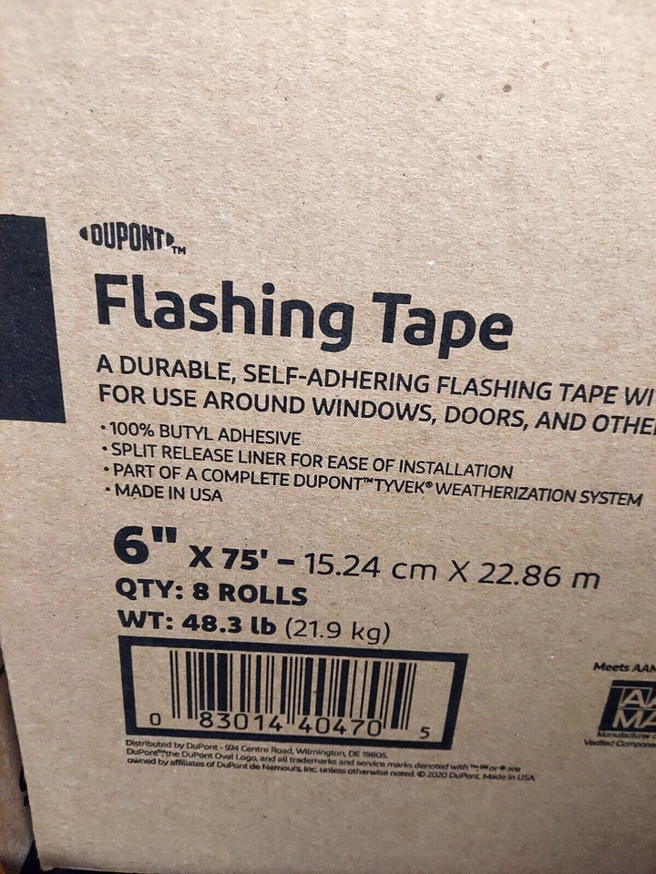DuPont 6" x 75' Roll Flashing Tape Butyl Adhesive Windows and Doors ...