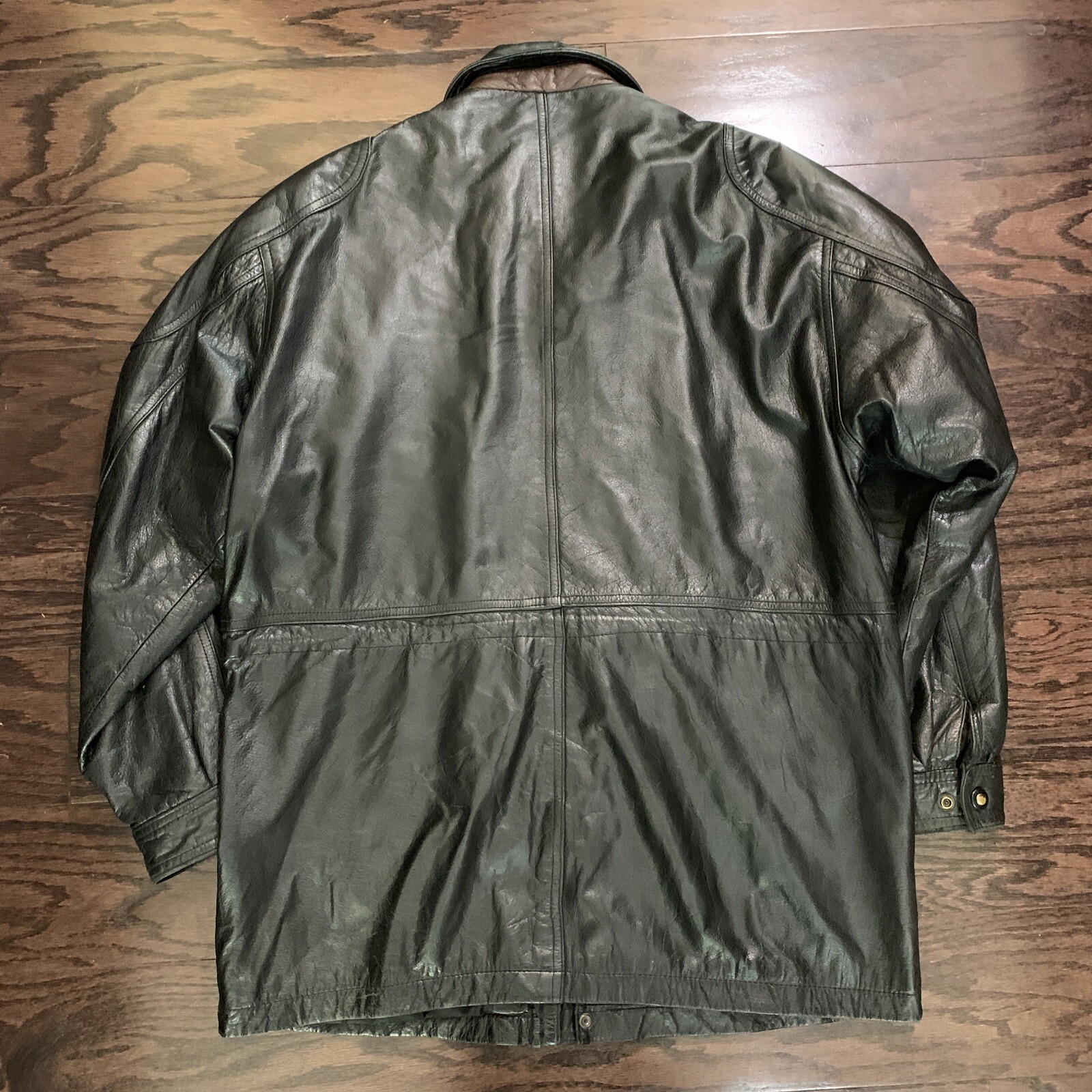 Vintage Reed Black Leather Long Jacket Coat Mens Size… - Gem