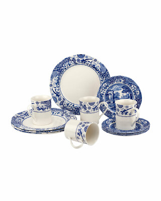 Spode Blue Italian Collection Brocato 12 Piece Dinnerware Set, Fine ...