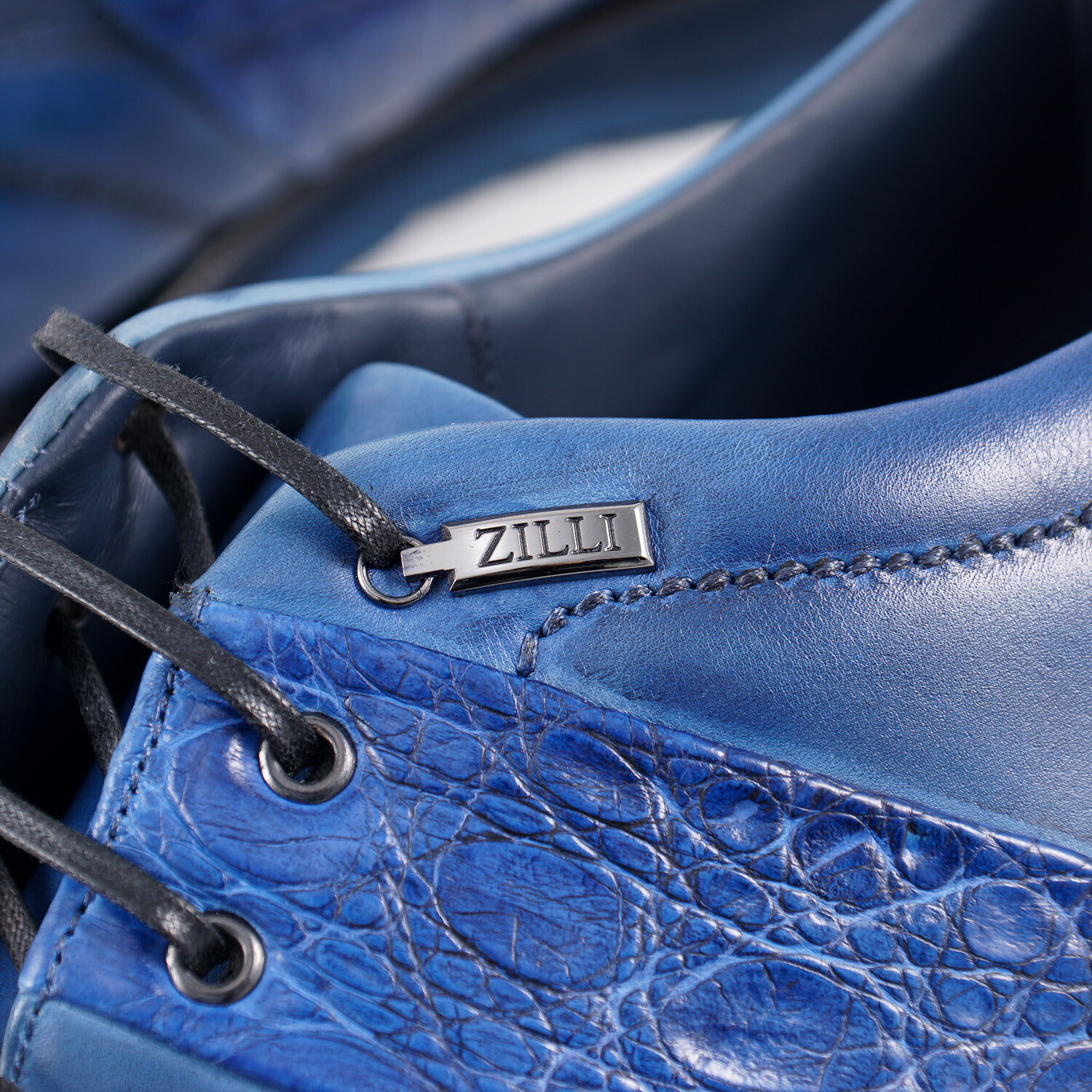 Zilli Blue Calf Leather and Genuine Crocodile Wingtip Derby 13 (Eu 46 ...