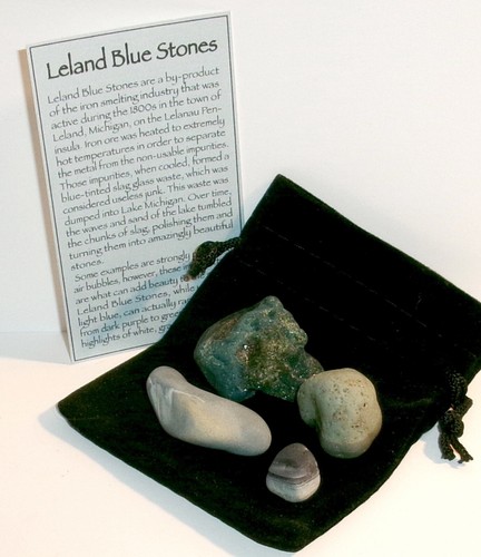 Leland Blue Stones 4 pcs. and Black Velvet Bag Michigan Iron Ore Slag ...