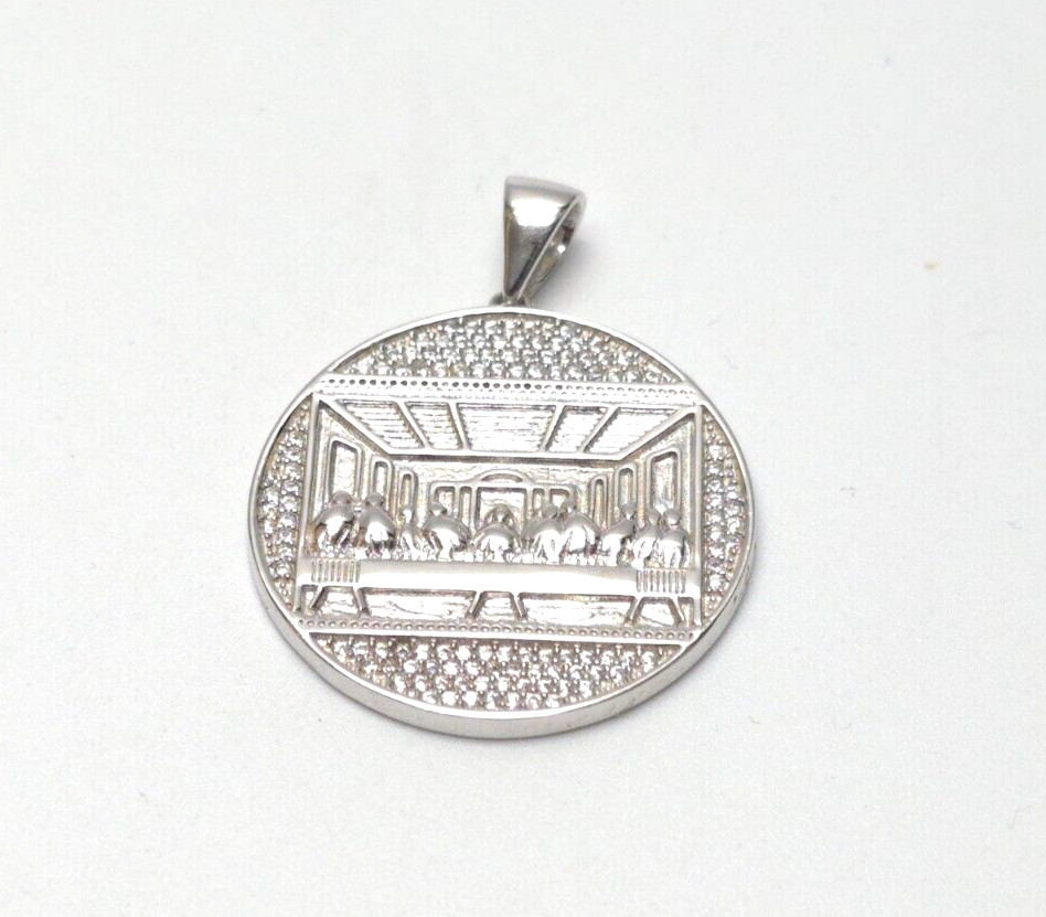 925 Sterling Silver CZ Last Supper Religious Pendant … - Gem
