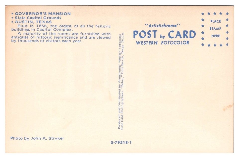 Austin Texas Vintage Postcard Governor's Mansion State Capitol Grounds ...