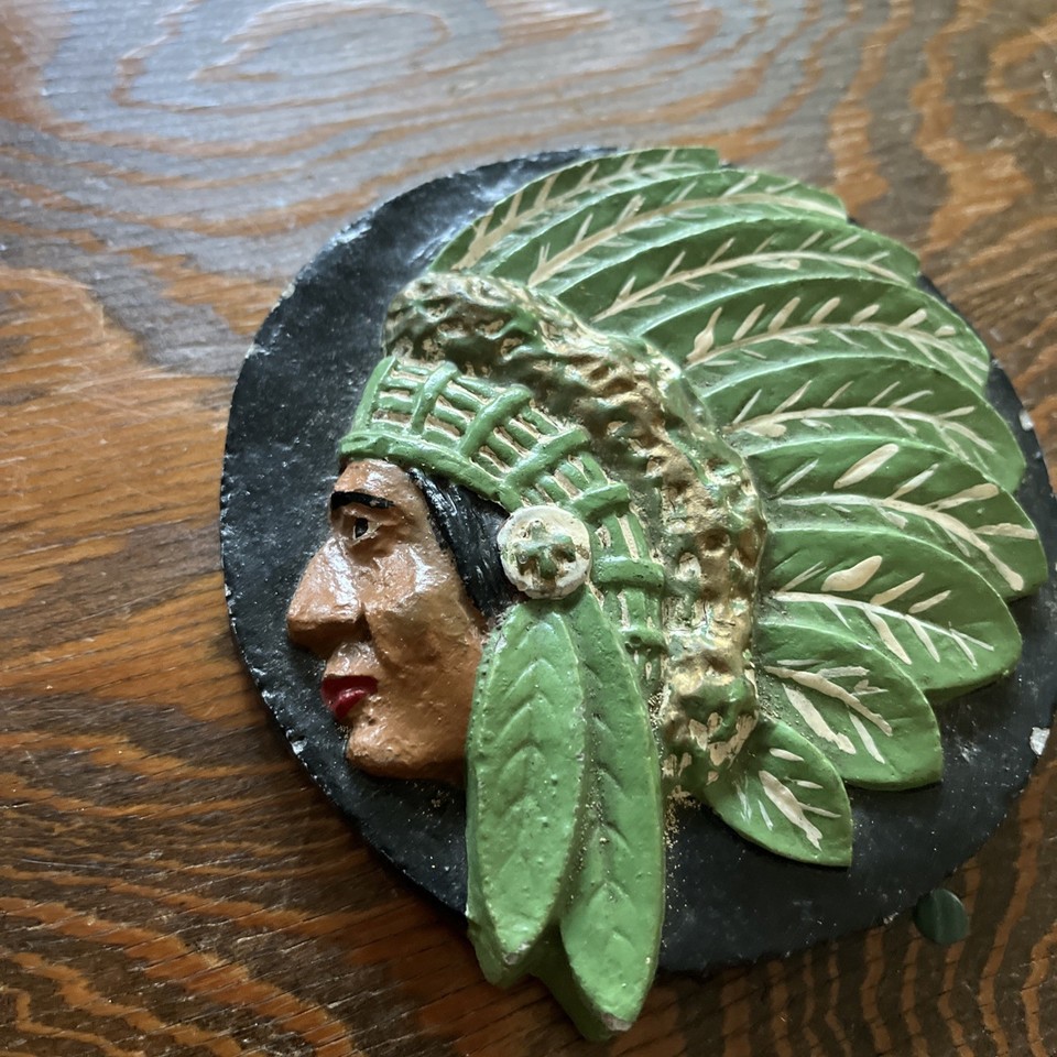 Vintage Native American Chalk-ware Wall Plaque Nice Colors Souvenir ...