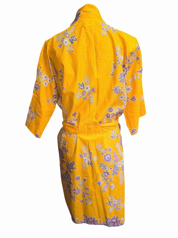 Brilliant Imports Handmade Yellow Floral Print Cotton Kimono Robe With ...