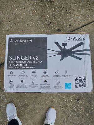 Fanimation Ceiling Fan Studio Collection Slinger v2 72” •BLACK• Remote ...