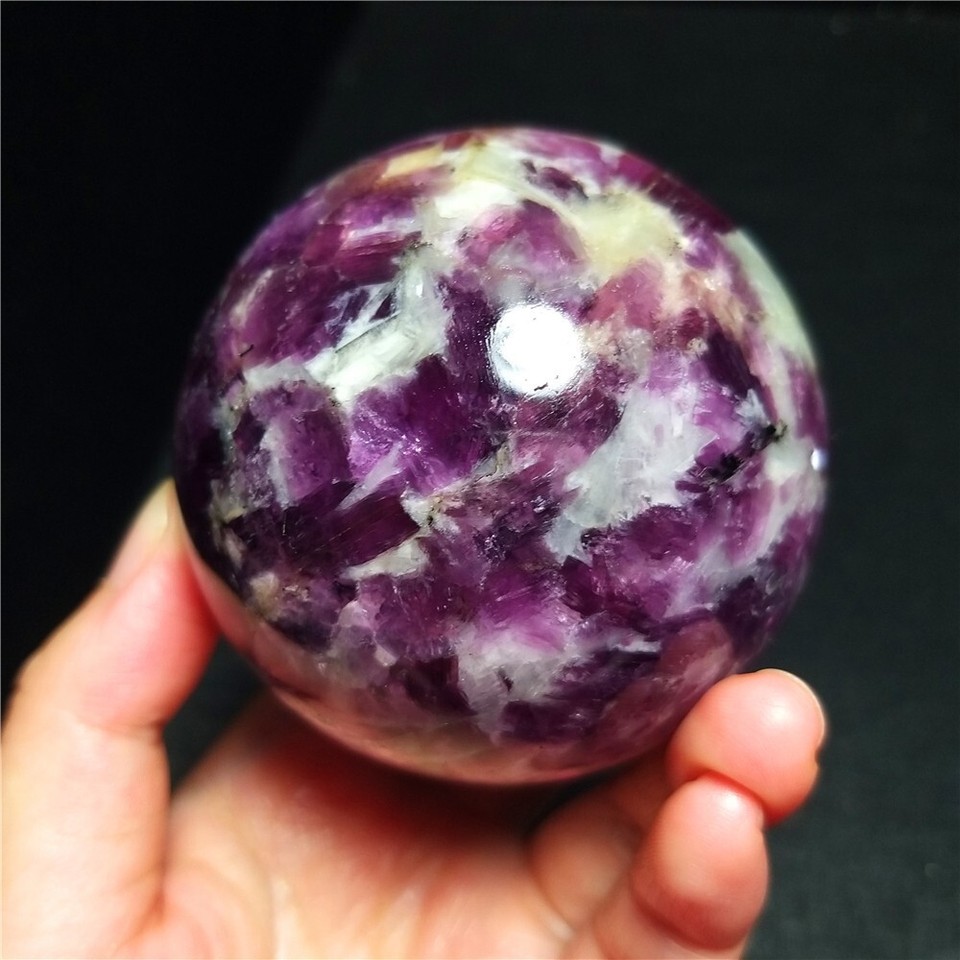 TOP360G Natural Purple Tourmaline Mica Symbiotic Crystal Sphere Ball ...