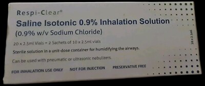 Isotonic 0.9% Sodium Chloride NaCl Inhalation Saline Solution 20 x 2 ...