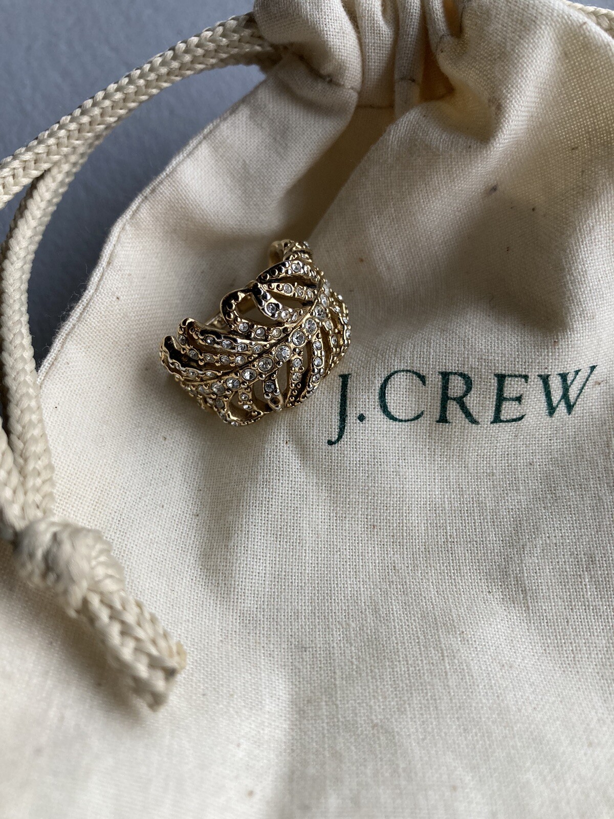Vintage J.crew Feather Gold And Rhinestones Ring Jcrew Original Pouch ...