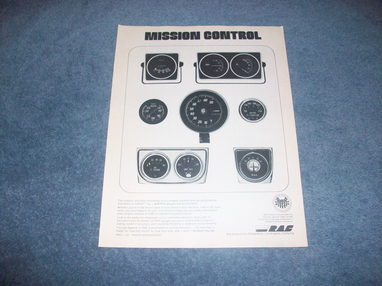 1973 RAC Gauges and Tachometers Vintage Ad "Mission Control" | eBay