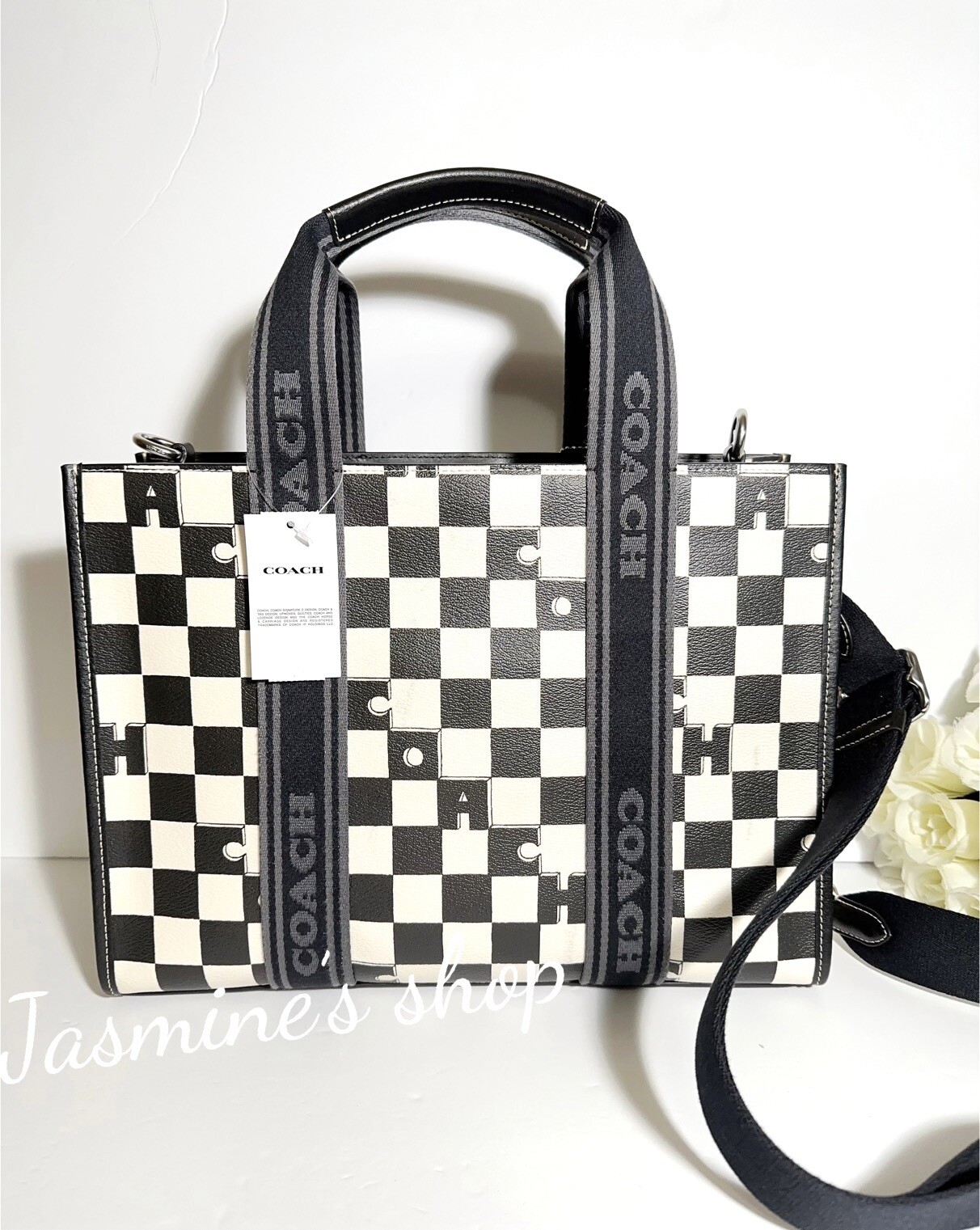 NWT Coach Smith Tote With Checkerboard Print CR101 Silver/Black/Chalk ...