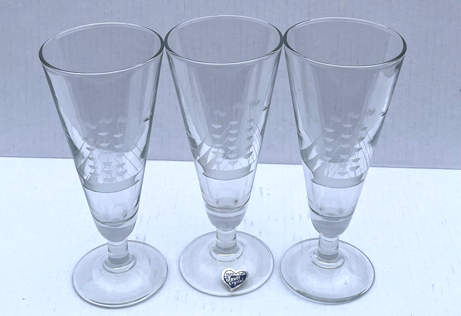 1970's JAVIT Fine Cut Crystal Etched Clipper Sailboat Beer Pilsner ...