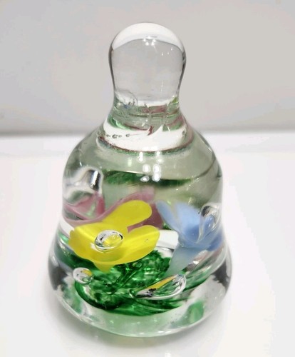 Vintage Joe St. Clair Glass Bell Shape Paperweight Pink Yellow Blue ...