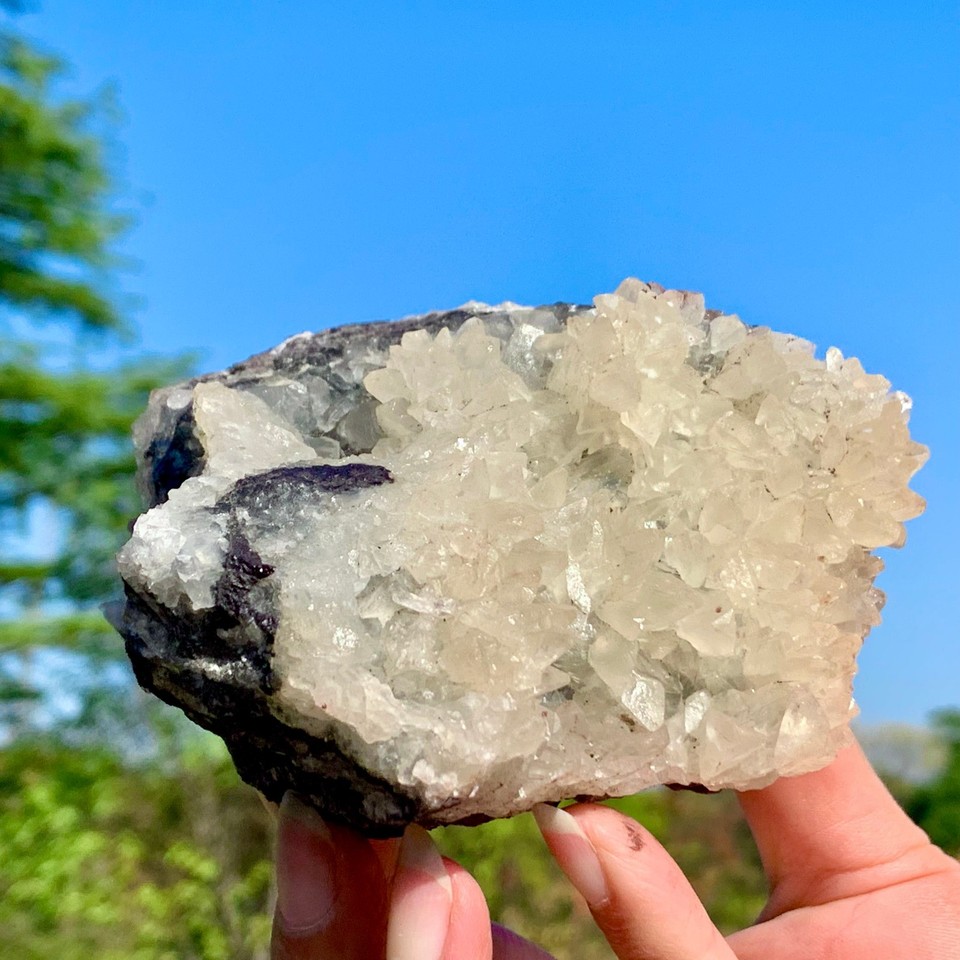 1.82LB Natural Needle Shaped Calcite Symbiotic Black Iron Ore Crystal ...