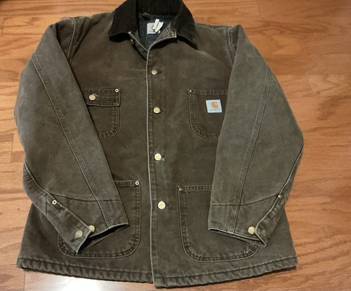 Mocha Brown Carhartt Chore Barn Coat Jacket Size Medium Blanket Lined ...