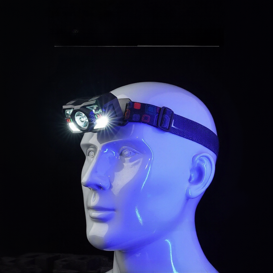 Motion Sensor LED Headlamp 6-LED Combination 4 White 2 Red LEDs Camping ...