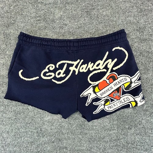 Ed Hardy Shorts Womens Large Blue Booty Cut Offs Sweat Streetwear ...