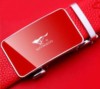 Septwolves Men women waist belt cow leather Auto lock Buckle red ...