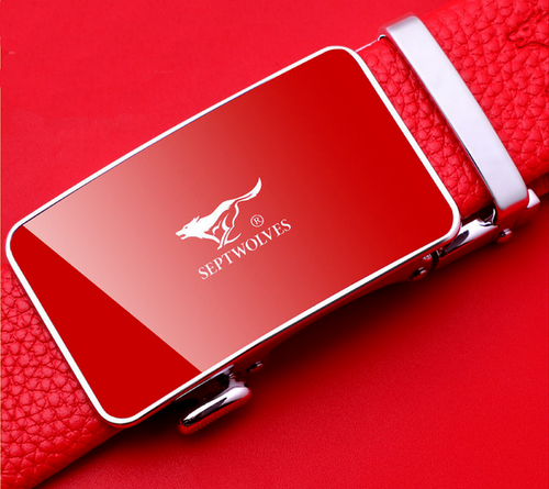 Septwolves Men women waist belt cow leather Auto lock Buckle red ...