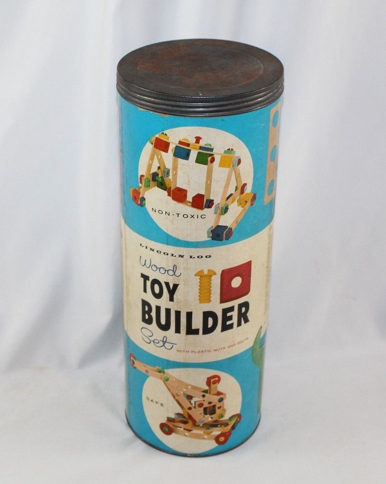 Vintage Lincoln Log Wood Toy Builder Classic Wood Cabin Logs Set, 129