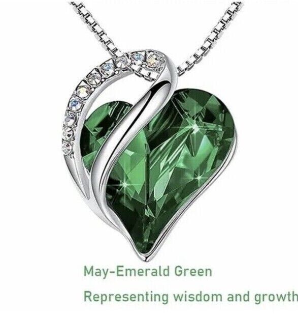 Heart Shape Birthstone Pendant Box Chain Necklace Women Girls Love Gift ...