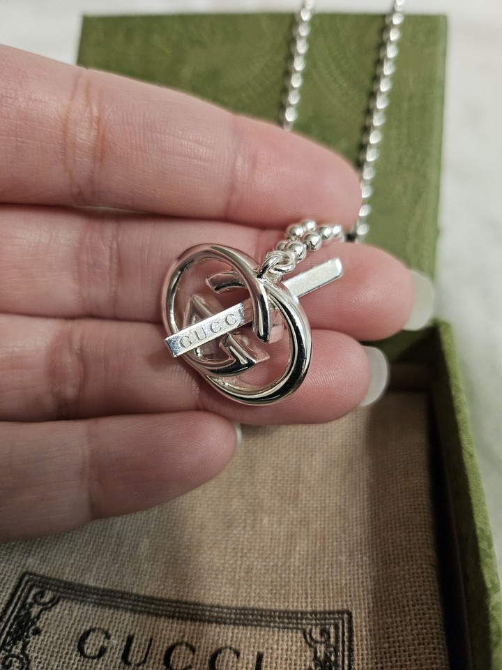 Gucci GG Sterling Silver Interlocking Double G Ball Chain Toggle Choker Necklace | eBay