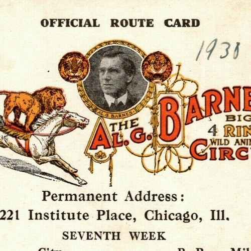 Vintage 1930 Al G. Barnes Circus Route Card Napa Santa Rosa Eureka ...