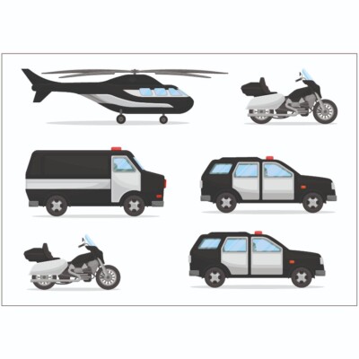 Police Vehicles Sticker Sheet Decal Signs Wall Self Adhesive Vinyl A4 ...