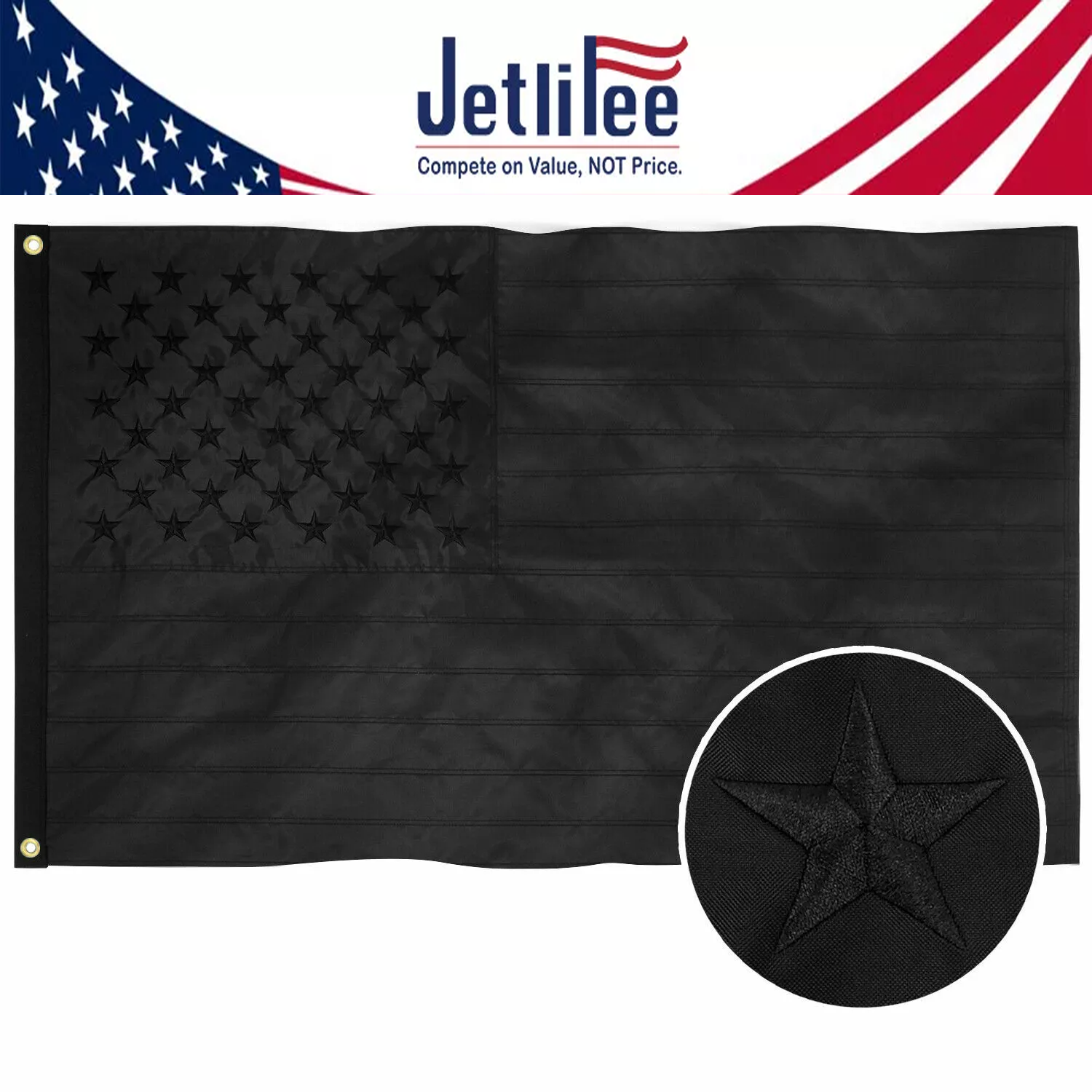 All Black USA US American Flag 3x5ft Embroidered Star USA Tactical US ...