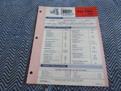 HOLLEY CARBURETOR DATA SPEC CHART 1956 FORD 302 CID 8-CYLINDER TRUCK | eBay