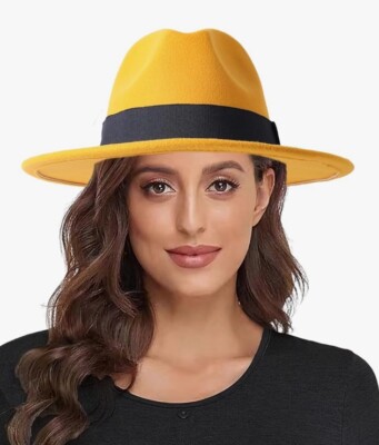 New Wide Brim Fedora hat Yellow Gold Black Steelers | eBay