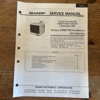 Sharp Service Manual Color TV Model 13NF78 Television Sigma 9300 ...