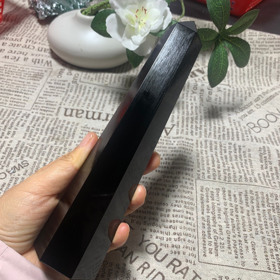 472G Natural Obsidian Crystal Sharp Stele Pillar Spiritual Healing ...