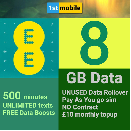 EE Pay As You Go Sim Cards, New Sealed Pack Light User 8GB/£9 monthly ...