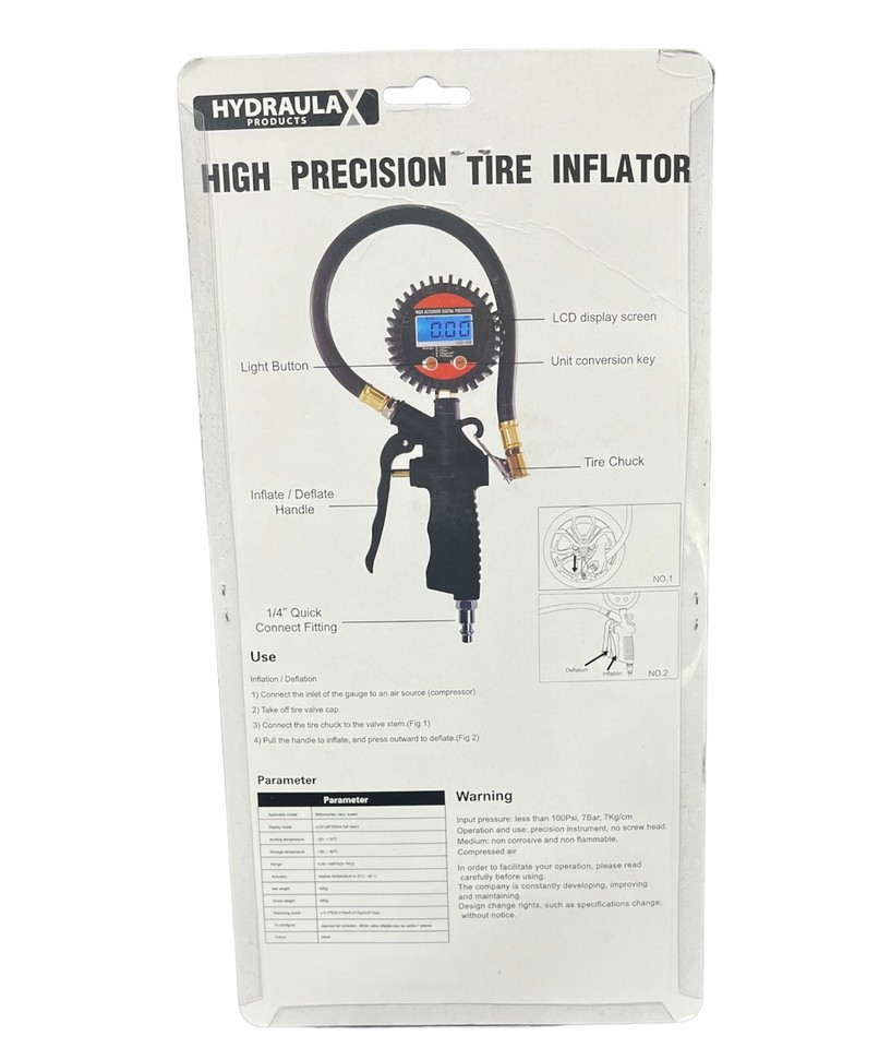 Digital Tire Inflator Gauge High Precision Flexible Hose Pistol Style ...