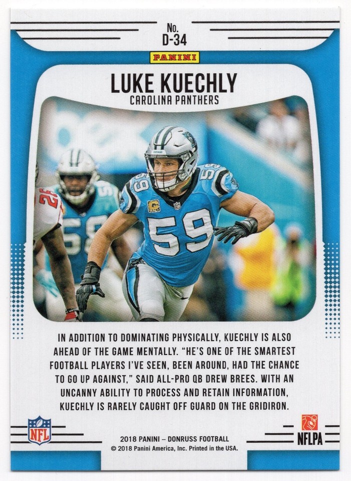 2PUR012 2018 Donruss Dominators #34 Luke Kuechly Carolina Panthers | eBay
