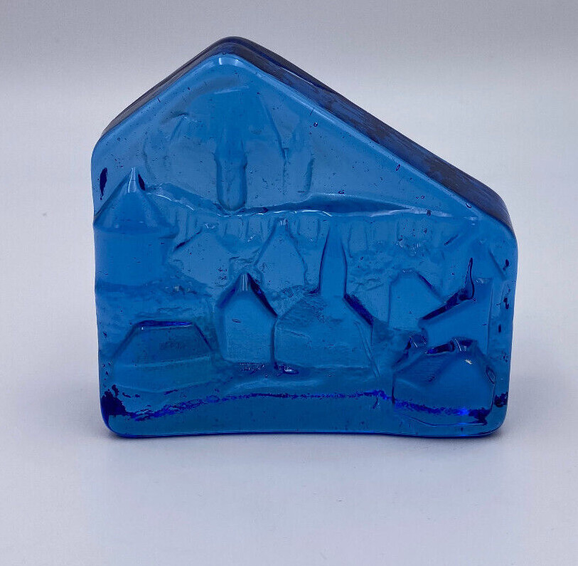 Verrerie La Mailloche Blue Art Glass Paperweight Town Scene | eBay