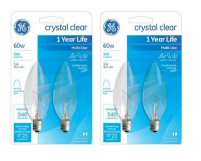 4 GE 60w Decorative B Type Candelabra Base Bulb 540 Lumen Crystal Clear ...