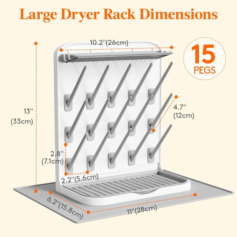 Baby Bottle Drying Rack Standing Holder with 15 Hooks Detachable ...