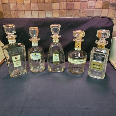 5 Vintage Walker’s Deluxe Bourbon Liquor Bottle Decanters- Collector ...