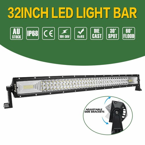 32inch 3-Row LED Light Bar Spot Flood Combo Kit Offroad Driving Lamp 32 ...