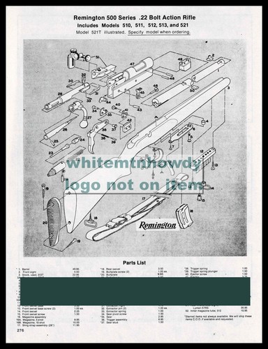 1983 REMINGTONN 500 Series510 511 512 Bolt Action Rifle Schematic Parts ...