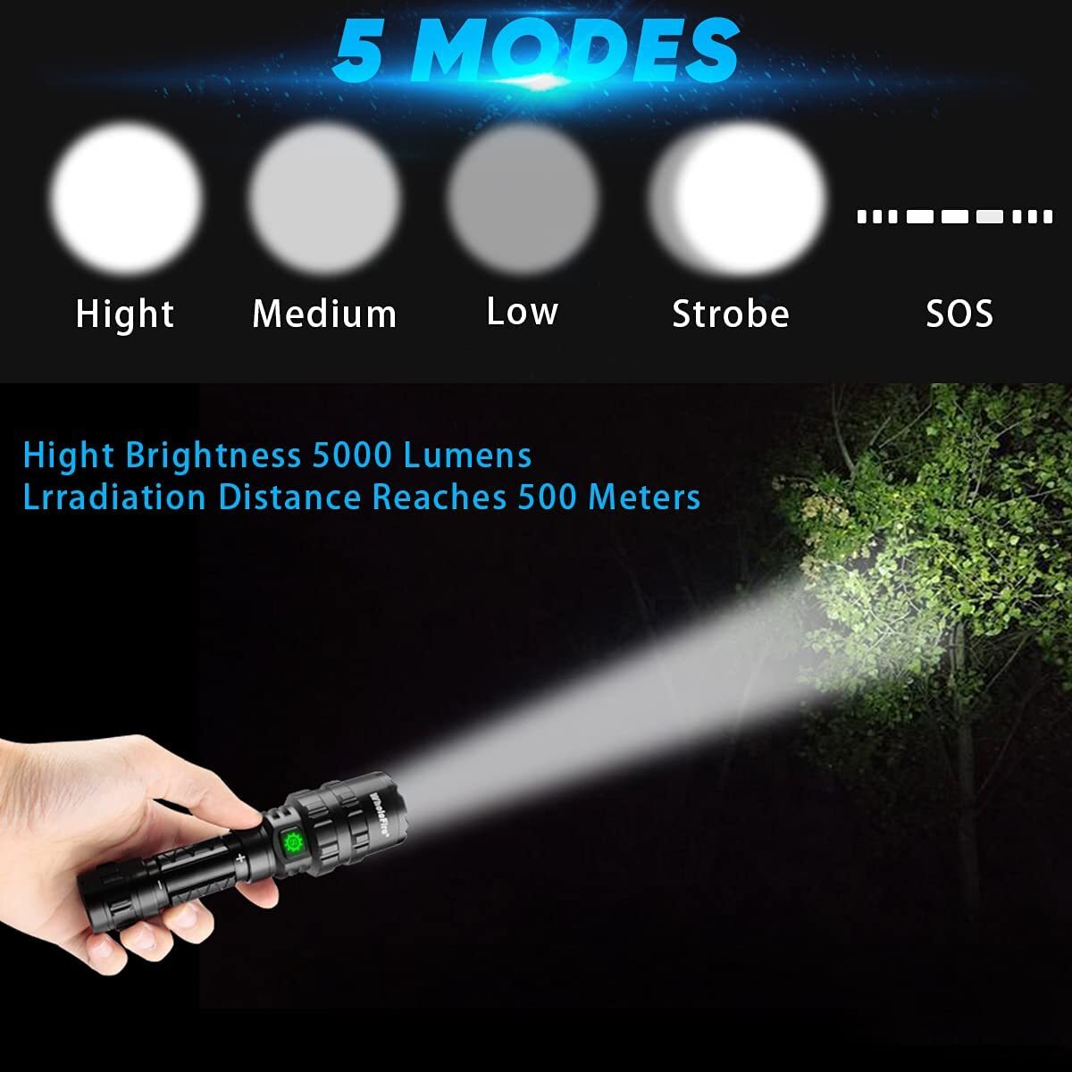 500000 Lumens Rechargeable LED Flashlight Tactical Gun Mounted Light ...