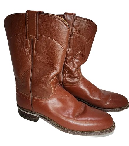 Vintage Justin Brown Roper Cowboy Boots #3802 Men's 7… - Gem